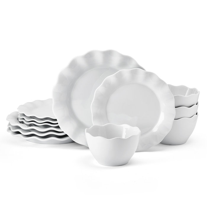 Fitz and Floyd Everyday White Scallop 12-Pc Dinnerware Set, Service For 4 | Birch Lane
